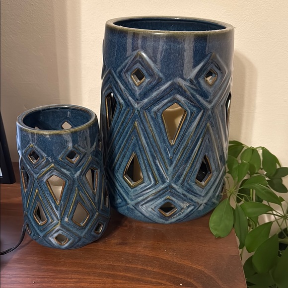Accents | World Market Indigo Blue Ceramic Lantern Set | Poshmark